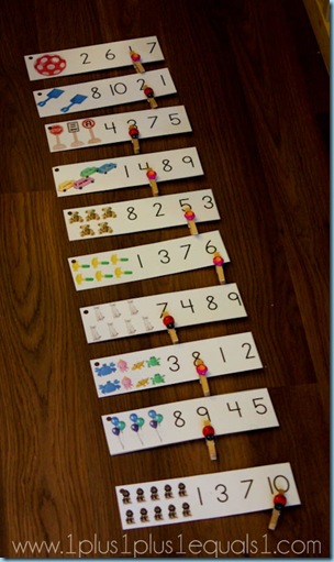 Preschool Math Printables ~ Clothespin Clip Cards 1-10